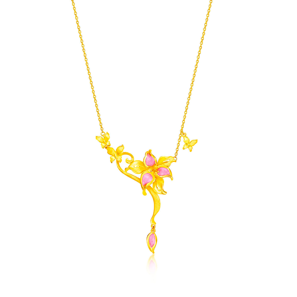 Chow Tai Fook 999 24K Pure Gold Butterfly Honey Pink Powder Lily Flowe ...